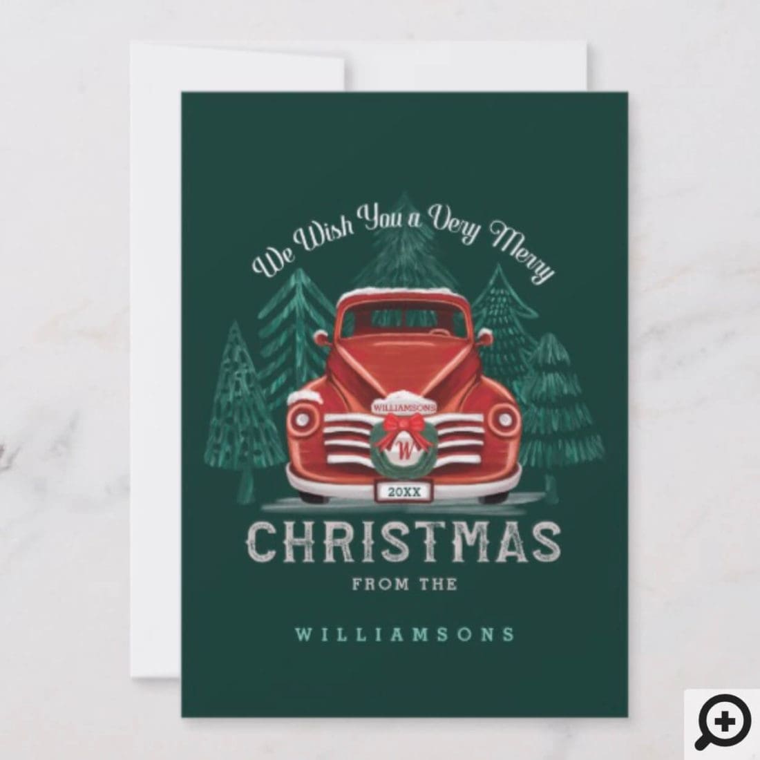 Merry Christmas Vintage Red Truck Tree Holiday Card - Moodthology Papery