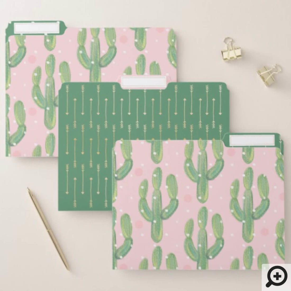 Chic Watercolor Cactus Plant Pattern Pink & Green File Folder ...