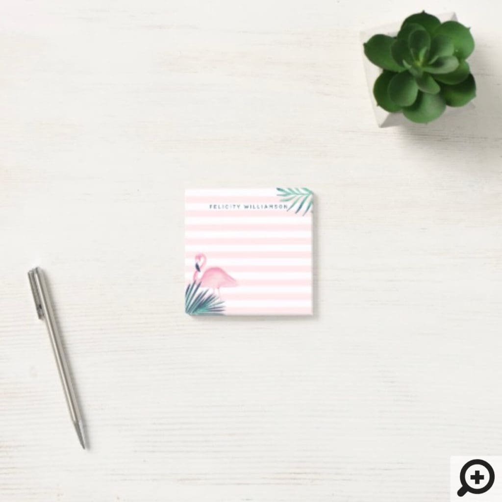 Tropical Palm Pink Flamingo Pink & White Stripe Post-it Notes ...