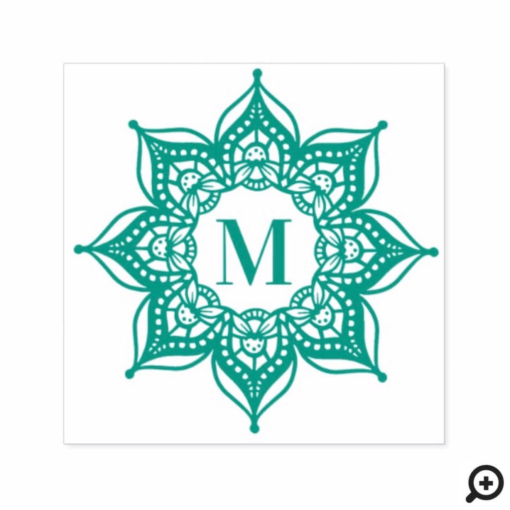 Custom Monogram Initial Spiritual Mandala Lotus Rubber Stamp ...
