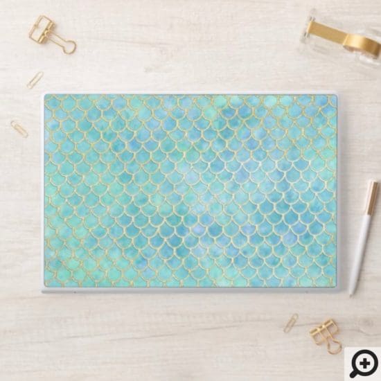 Elegant Oceanic Aqua Watercolor Mermaid Fin HP Laptop Skin ...