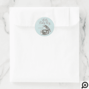 Hello Baby Boy Floral Bird's Nest Baby Shower Classic Round Sticker ...
