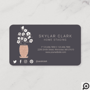 Bohemian Flower Potted Plant Home Staging Charcoal Business Card ...