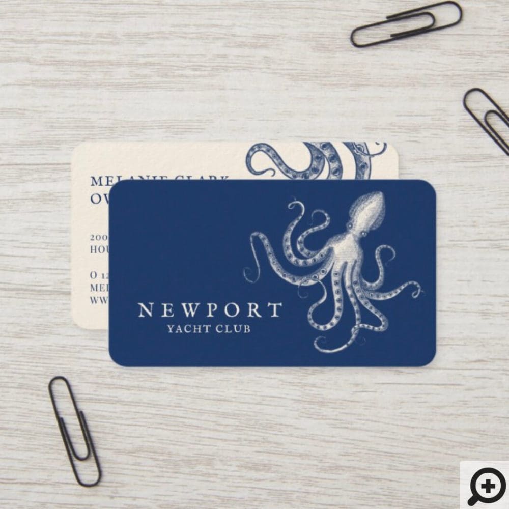 Vintage Engraved Style Octopus Ocean Nautical Navy Business Card ...