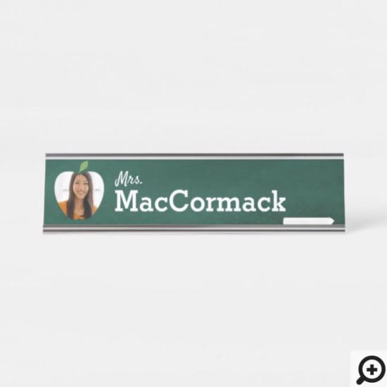 Fun Schoolteacher Green Chalkboard Apple Photo Desk Name Plate ...