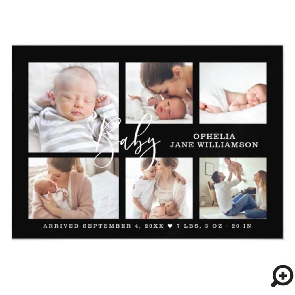 Simple Modern Baby Photo Collage Birth Stats Magnetic Invitation ...