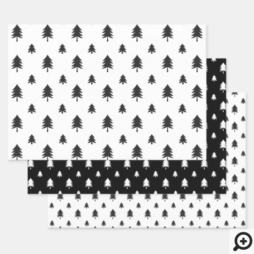 Black & White Modern Christmas Tree Pattern Wrapping Paper Sheets ...