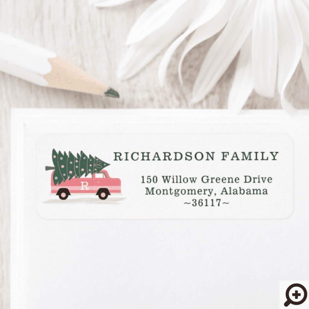 Christmas Tree Pink Vintage Van Monogram White Label - Moodthology Papery