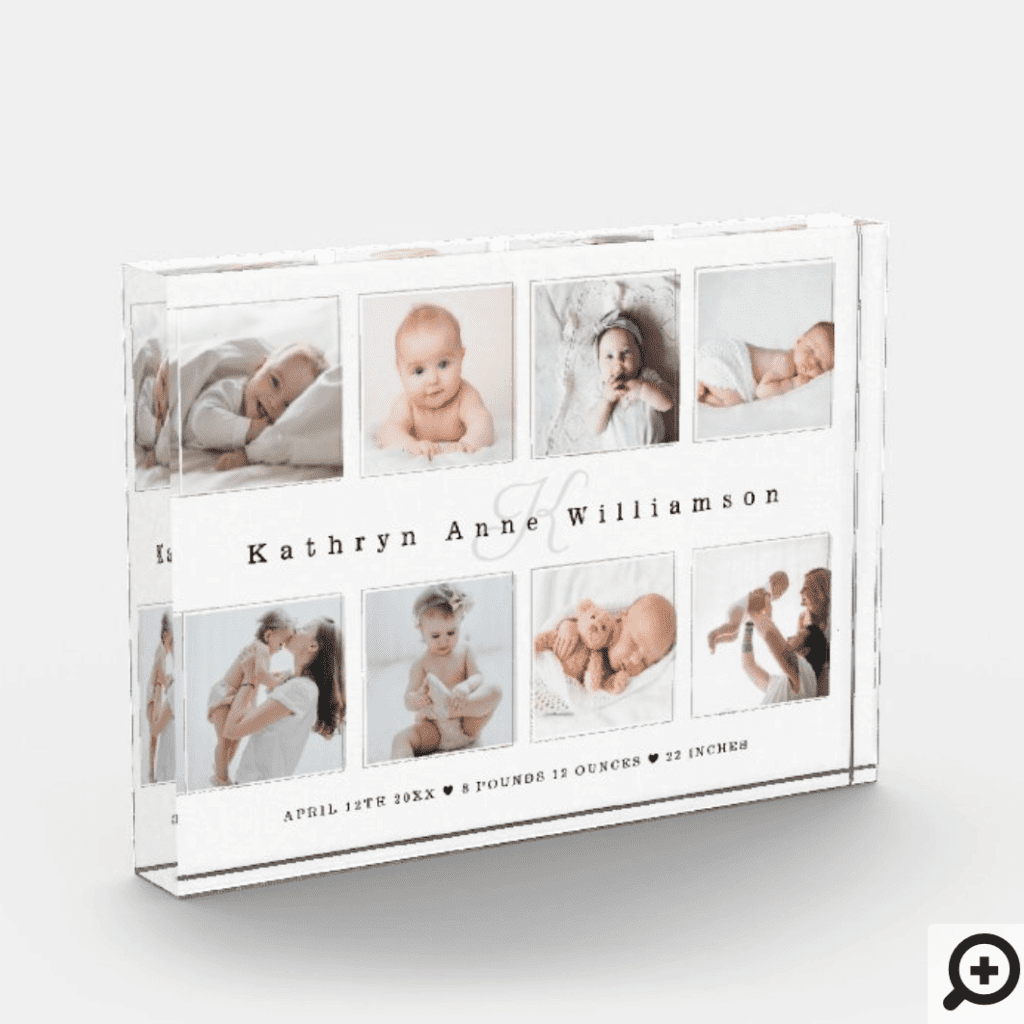 Newborn Baby Birth Stats Photo Collage & Monogram Photo Block ...