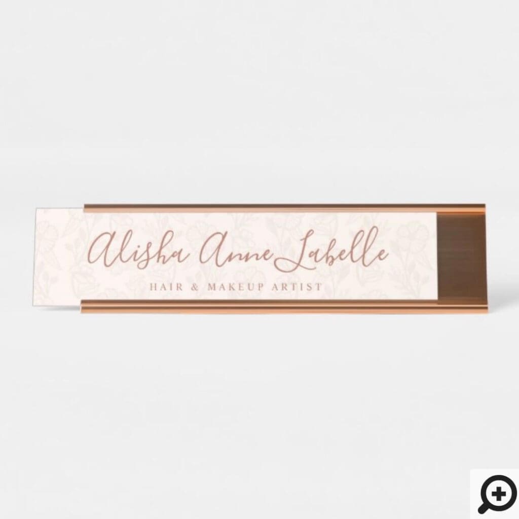 Elegant & Modern Floral Blush Pink Pattern Desk Name Plate ...