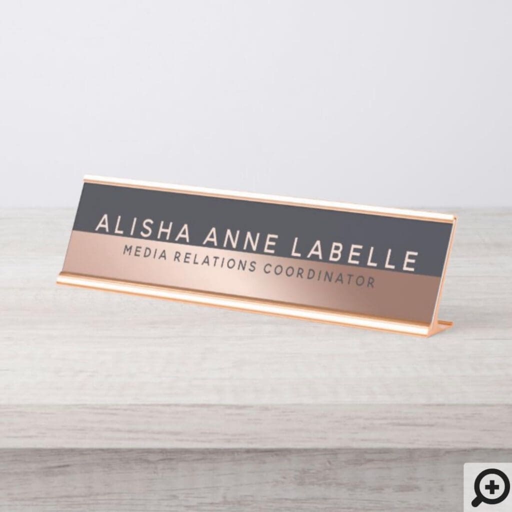 Minimal & Modern Two-Tone Rose Gold Blue Graphite Desk Name Plate ...