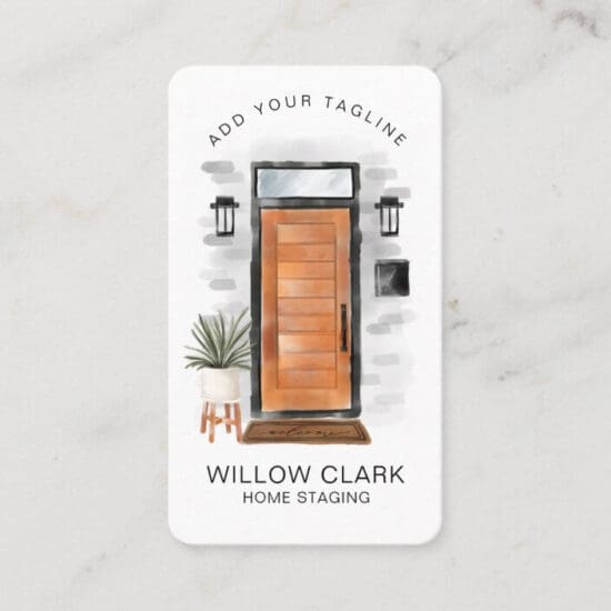 Modern Mid-Century Watercolor Wooden Front Door Business Card ...