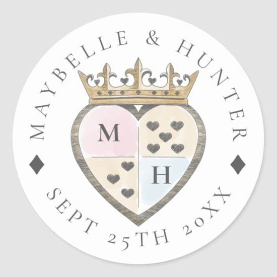Vintage Alice in Wonderland Crown Heart Monogram Classic Round Sticker ...