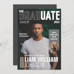 Graduate Bold Custom Grad Photo Magazine Cover Grey Announcement ...