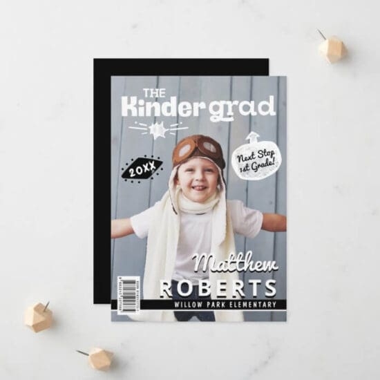 Kinder Grad Fun Kindergarten Photo Magazine Cover Black Announcement ...