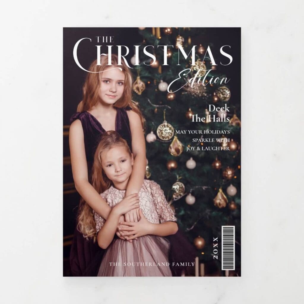 The Christmas Edition Family Photo Magazine Cover Tri-Fold Holiday Card ...