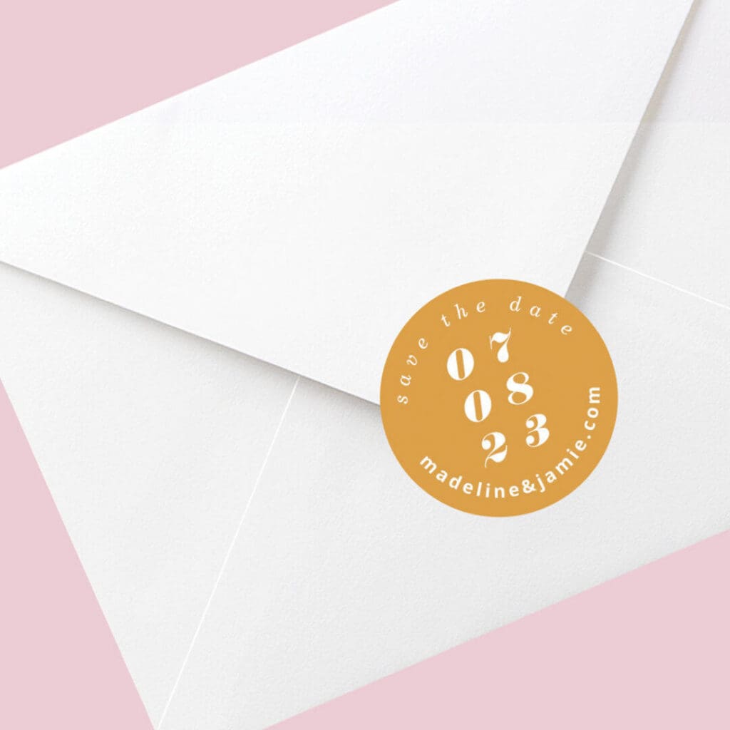 Minimal Bold Wedding Date Save the Date Yellow Classic Round Sticker ...