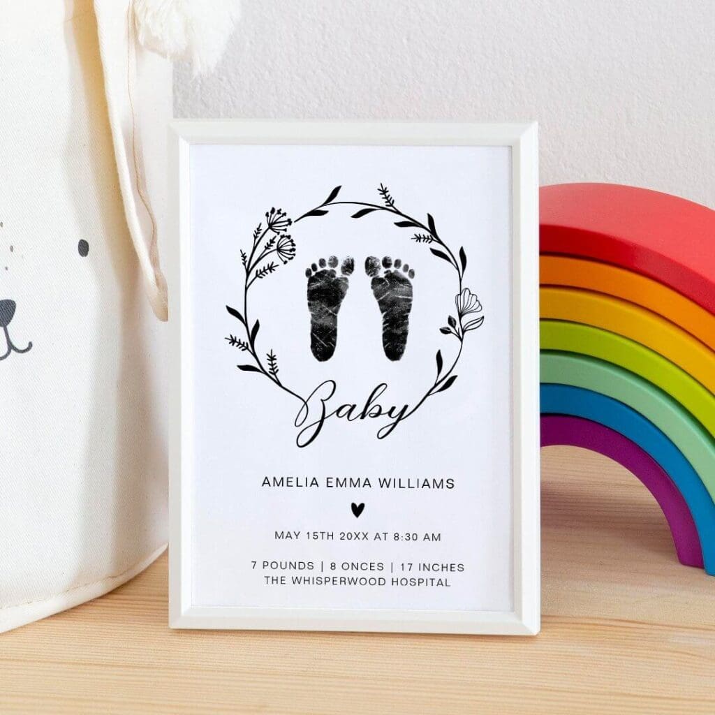 Floral Newborn Custom Baby Footprints Birth Stats Poster - Moodthology ...