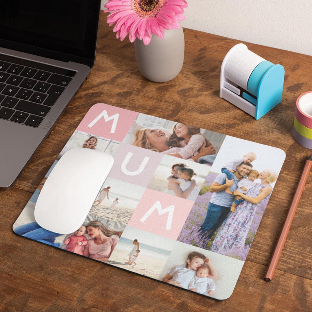 MOM Pink Letters Nine Family Photo Grid Collage Mouse Pad - Moodthology ...