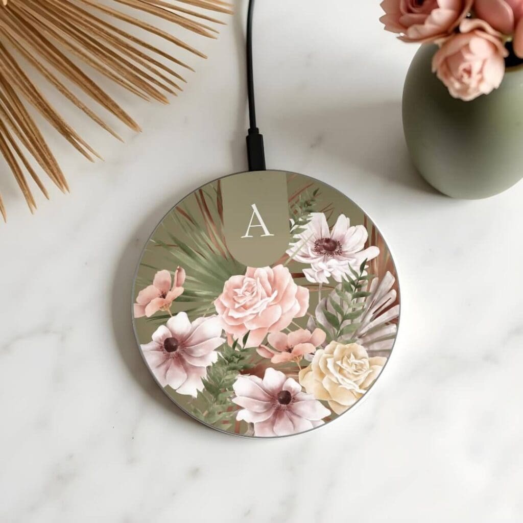 Watercolor Wildflowers Floral Wreath Personalized Wireless Charger ...