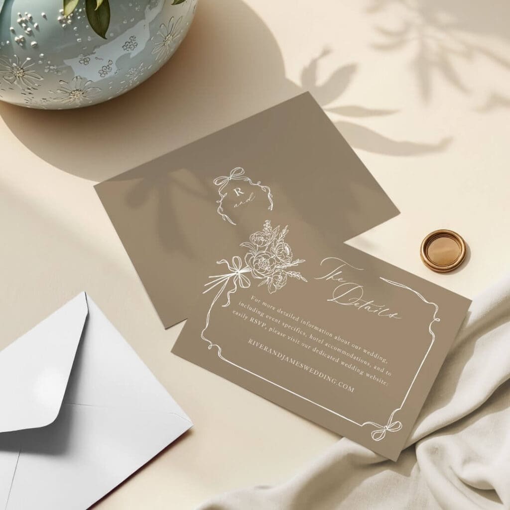 Minimal Celestial Wedding QR Code Details Enclosure Card - Moodthology Papery