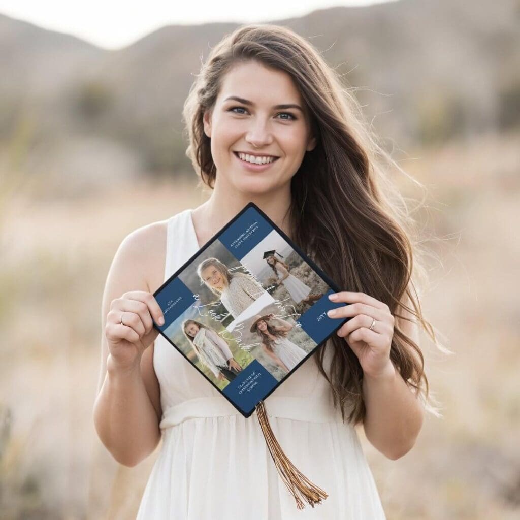 Modern Graduation Then & Now Photo Collage Blue Grad Cap Topper ...