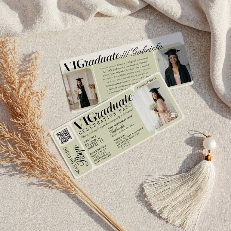 Modern Photo Graduation Party Event Ticket QR Code Mint Green ...