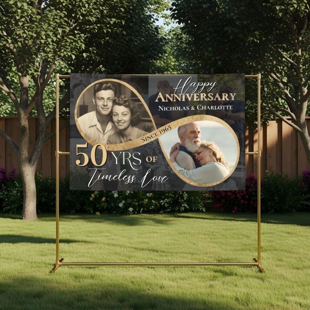 50th Happy Anniversary Then & Now Gold Infinity Banner - Moodthology Papery